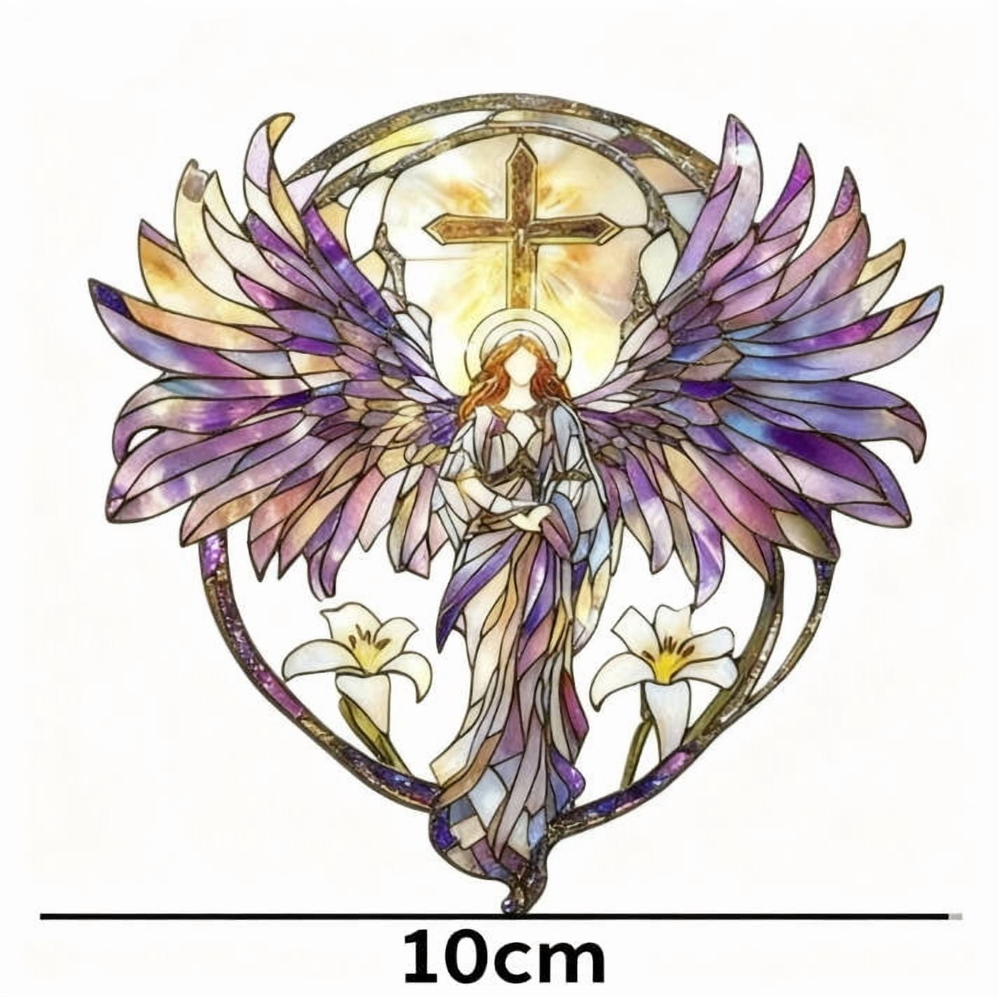 Oioii Handmade Heavenly Window Ornament 10cm, Angel Cross & Lily Design ...