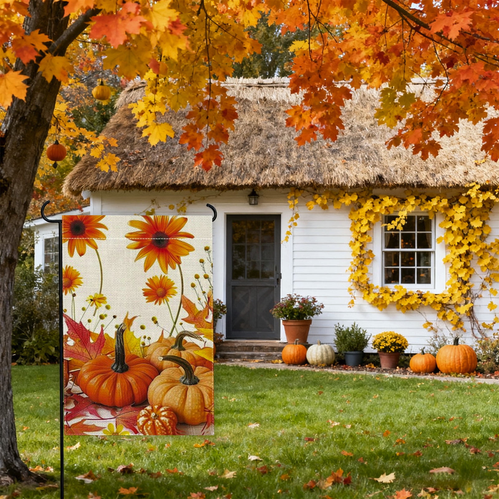 Oioii Happy Thanksgiving Fall Garden Flags Pumpkins Yard Flags,Small ...
