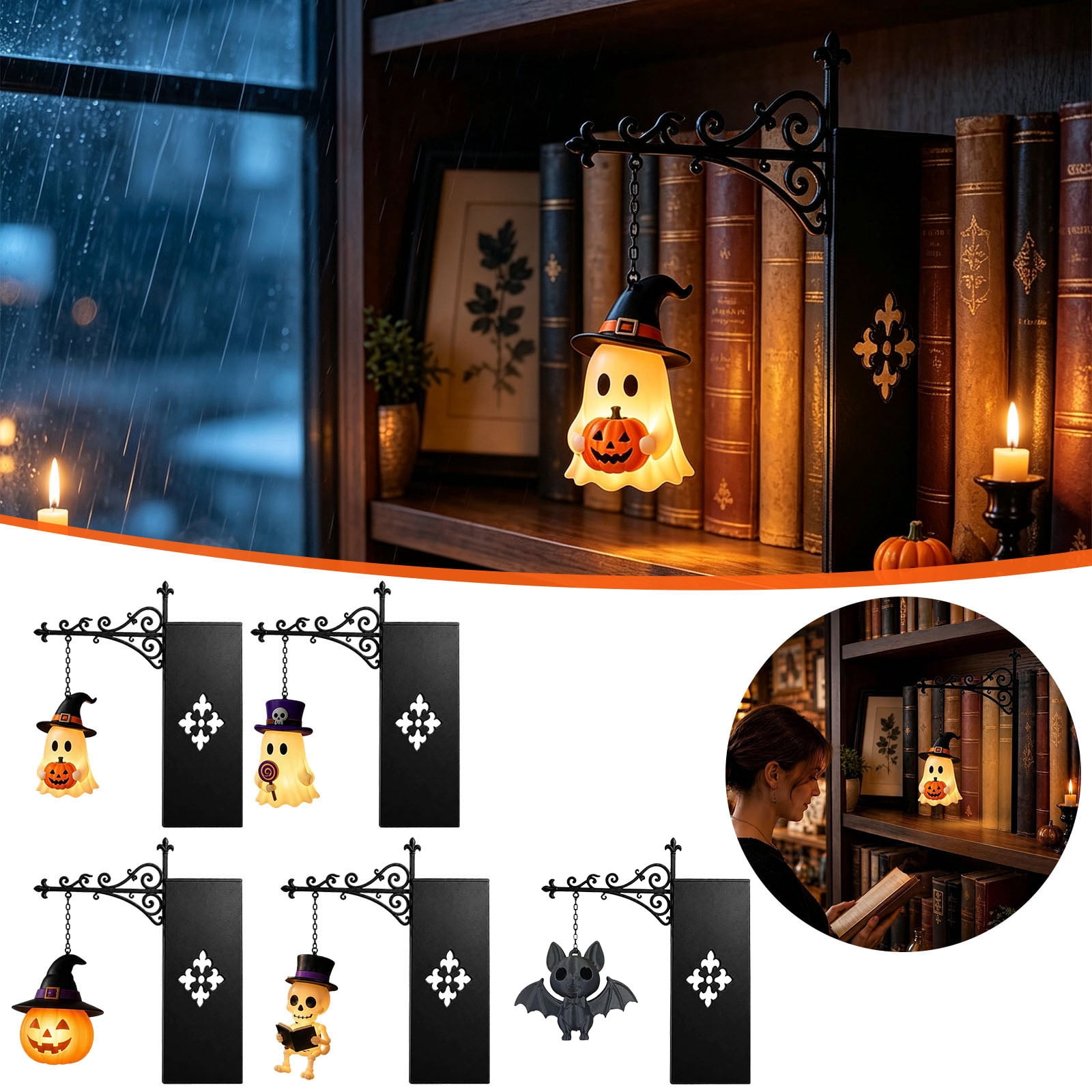 Oioii Library Lantern Mini Bookshelf Lamp,Vintage Hanging LED Book ...