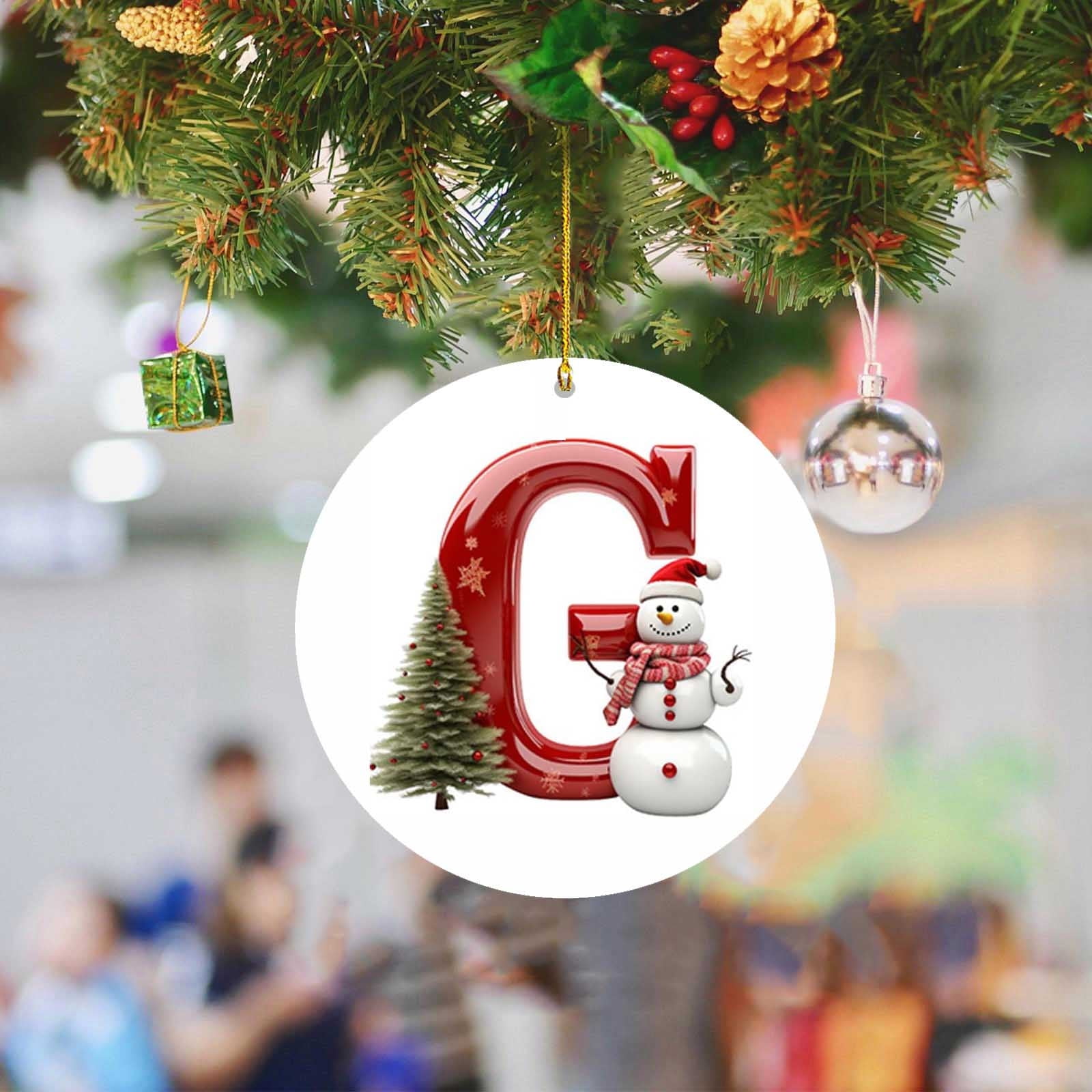 Oioii New 26 English Red Letters Christmas Snowman Round Acrylic Car ...