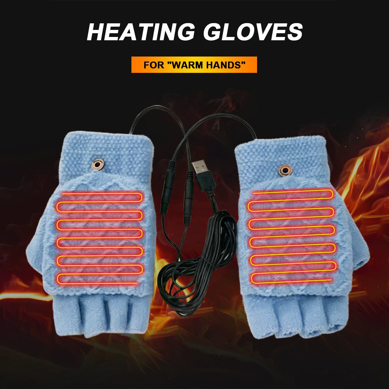 Oioii USB Heating Gloves Winter Heated Mittens Warm-sided Heating Half ...