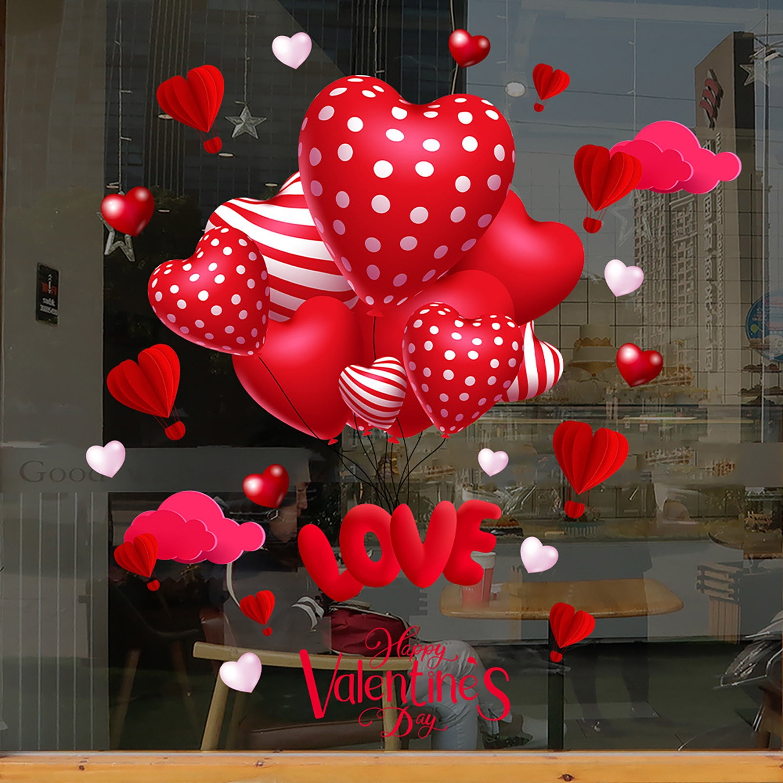 Oioii Valentine’s Day Watercolor Stripe Heart Window Clings - Double ...