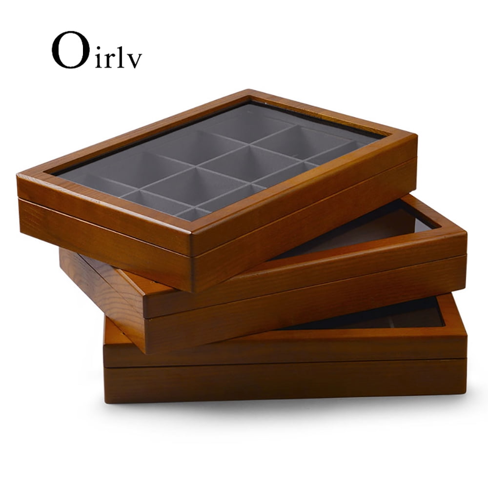 Oirlv Jewelry Tray Organizer Box, 24 Grid Clear Lid Jewelry Display ...