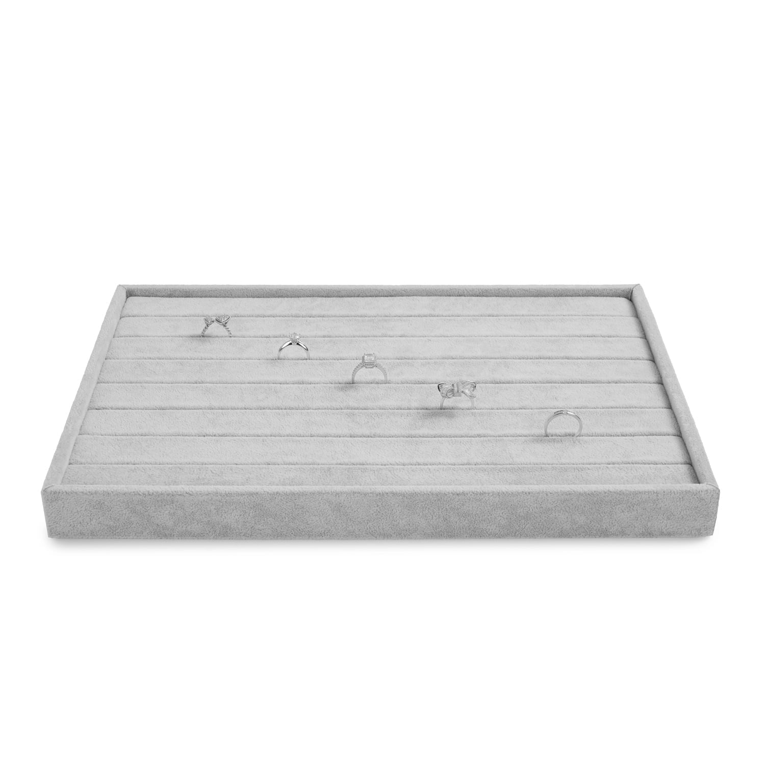 Oirlv 7-Slot Gray Velvet Ring Organizer Tray, Jewelry Display Holder ...