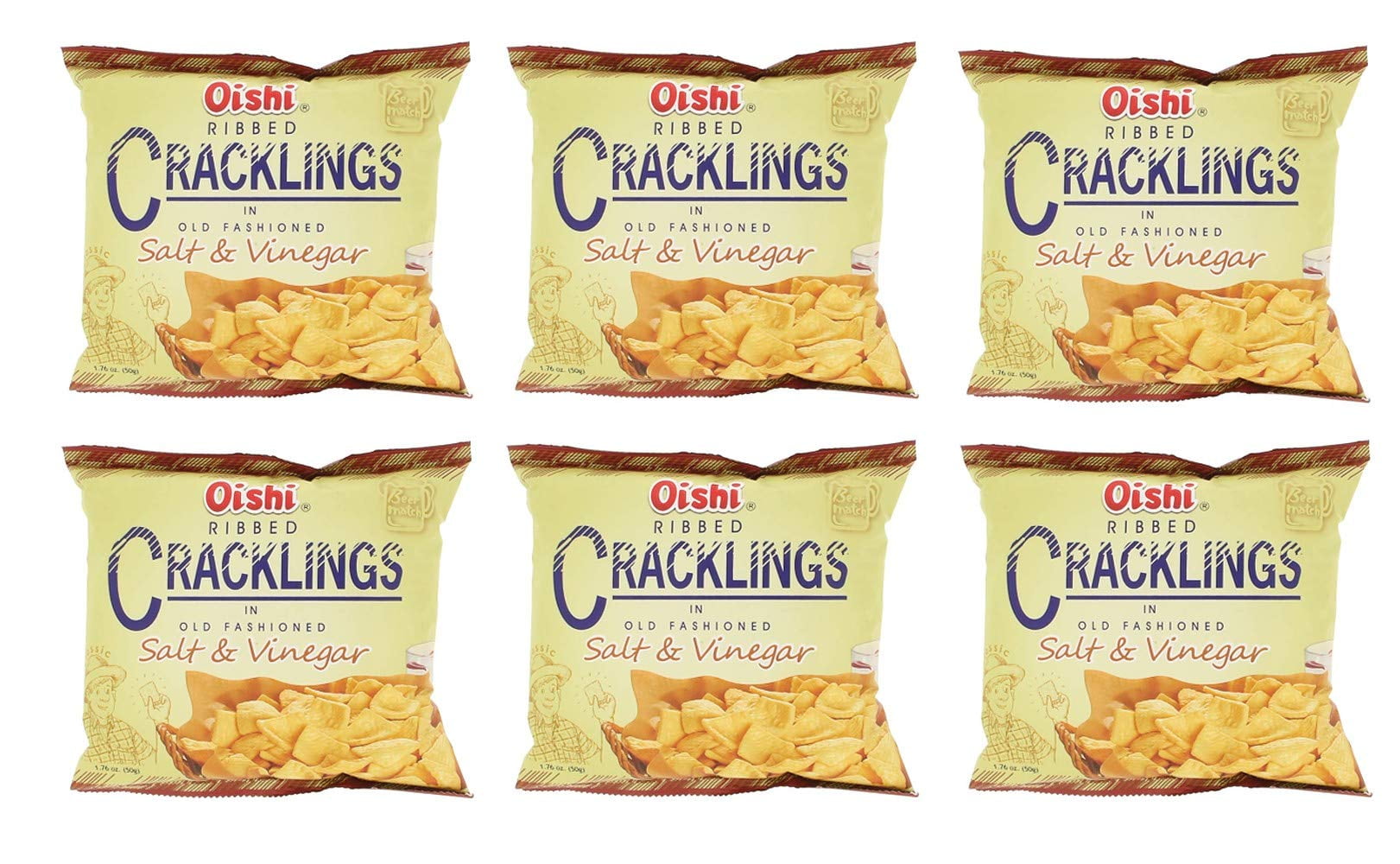 Oishi Ribbed Cracklings in IRF13 Old fashioned Salt & Vinegar, 50g, 6 ...