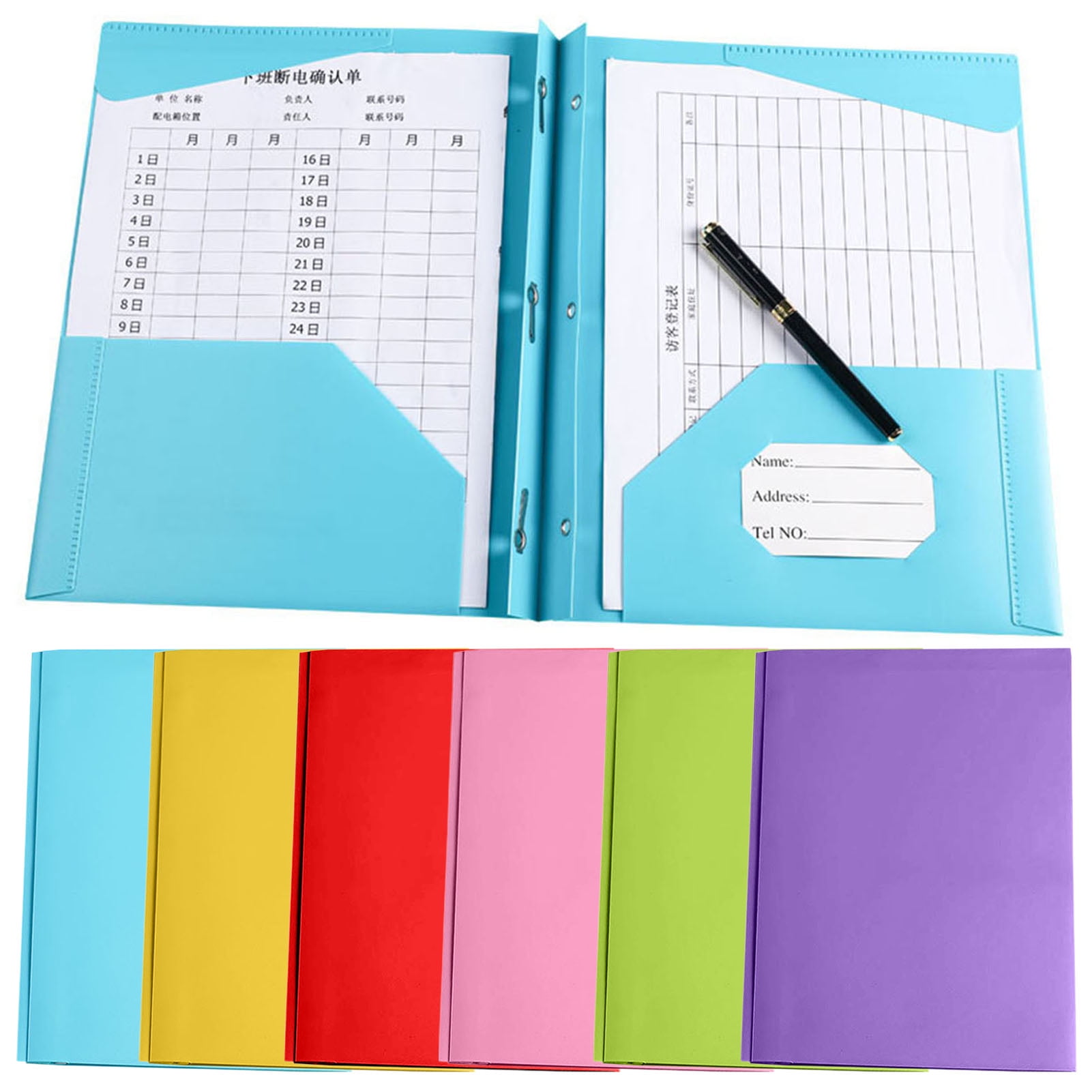 Oiur 1/6Pcs File Folder with Prongs Dual Pocket Design Plastic Folders ...