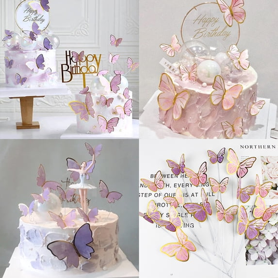 Oiur 10Pcs Butterflies Cake Decoration Golden Pink Insert Card Creative ...
