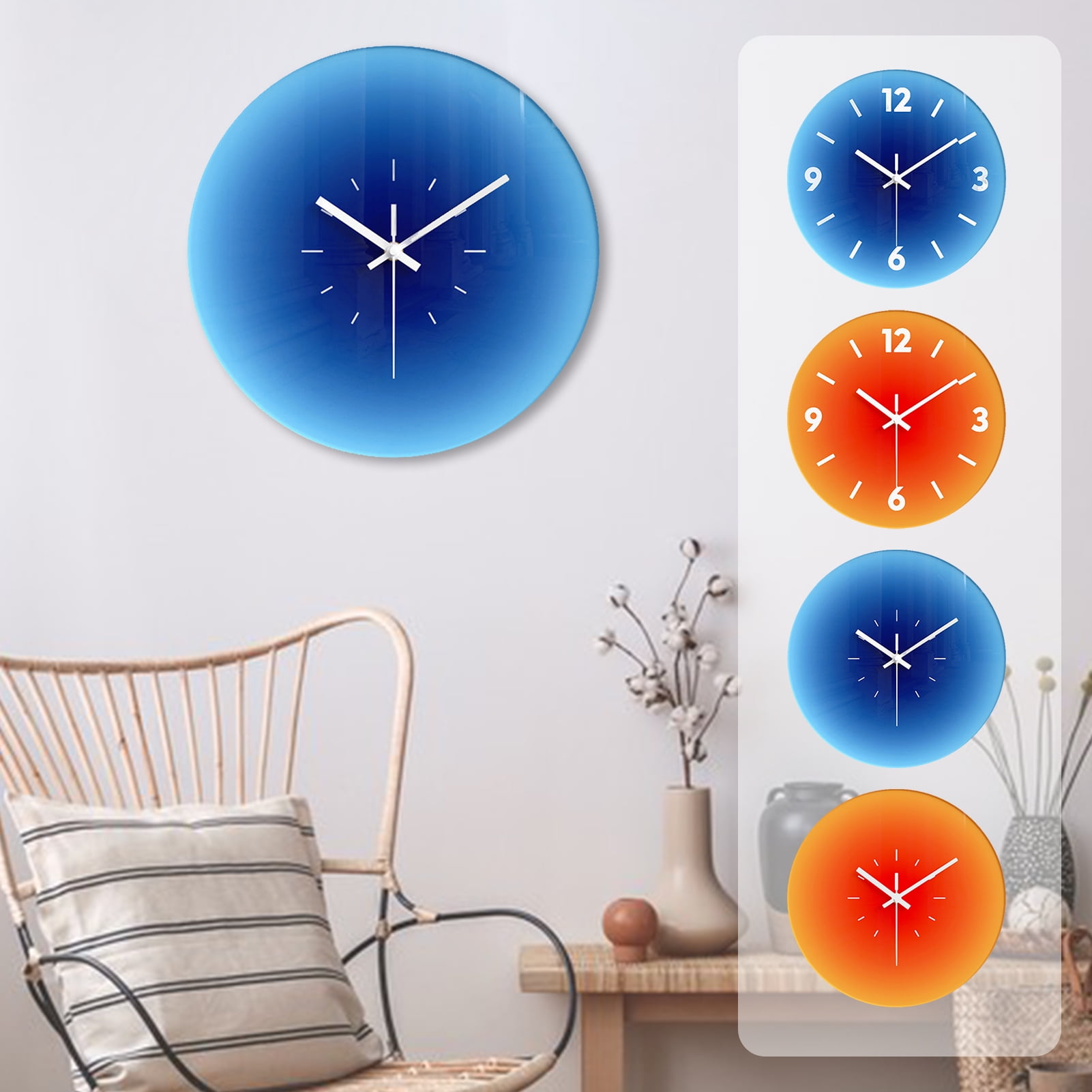 Oiur 12" Battery Operated Wall Clock Tempered Glass Quiet Quartz Non ...