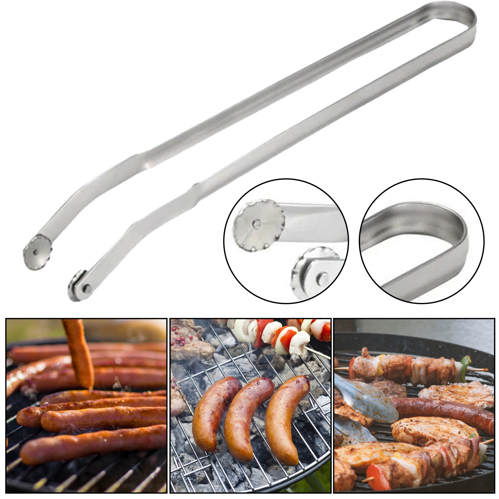 Oiur 1Pcs Stainless Steel BBQ Sausage Turning Tongs Long Handle Kitchen ...