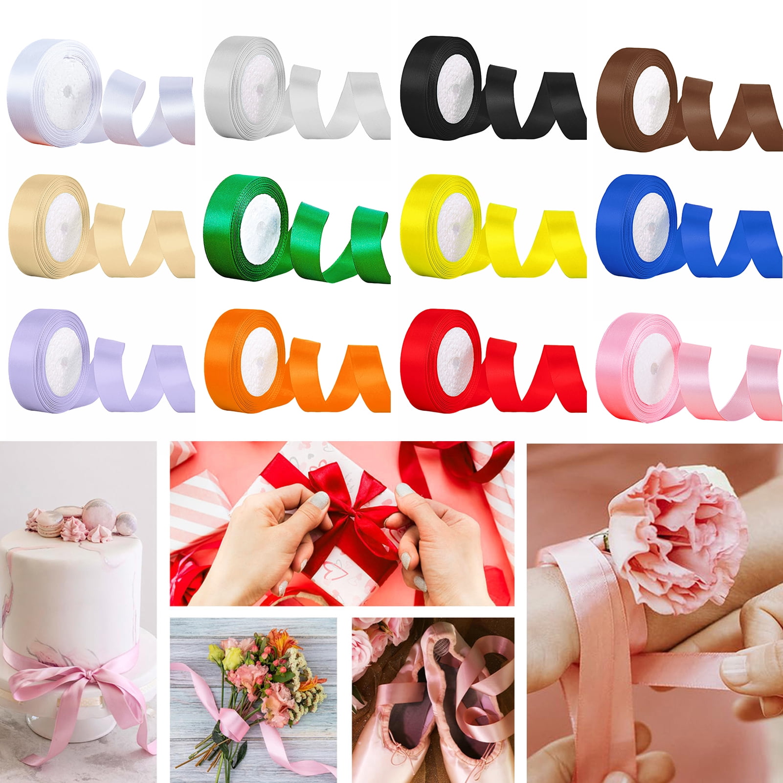 Oiur 22.8m Solid Color Ribbon 2cm Width Packaging Ribbon Polyester Cake ...