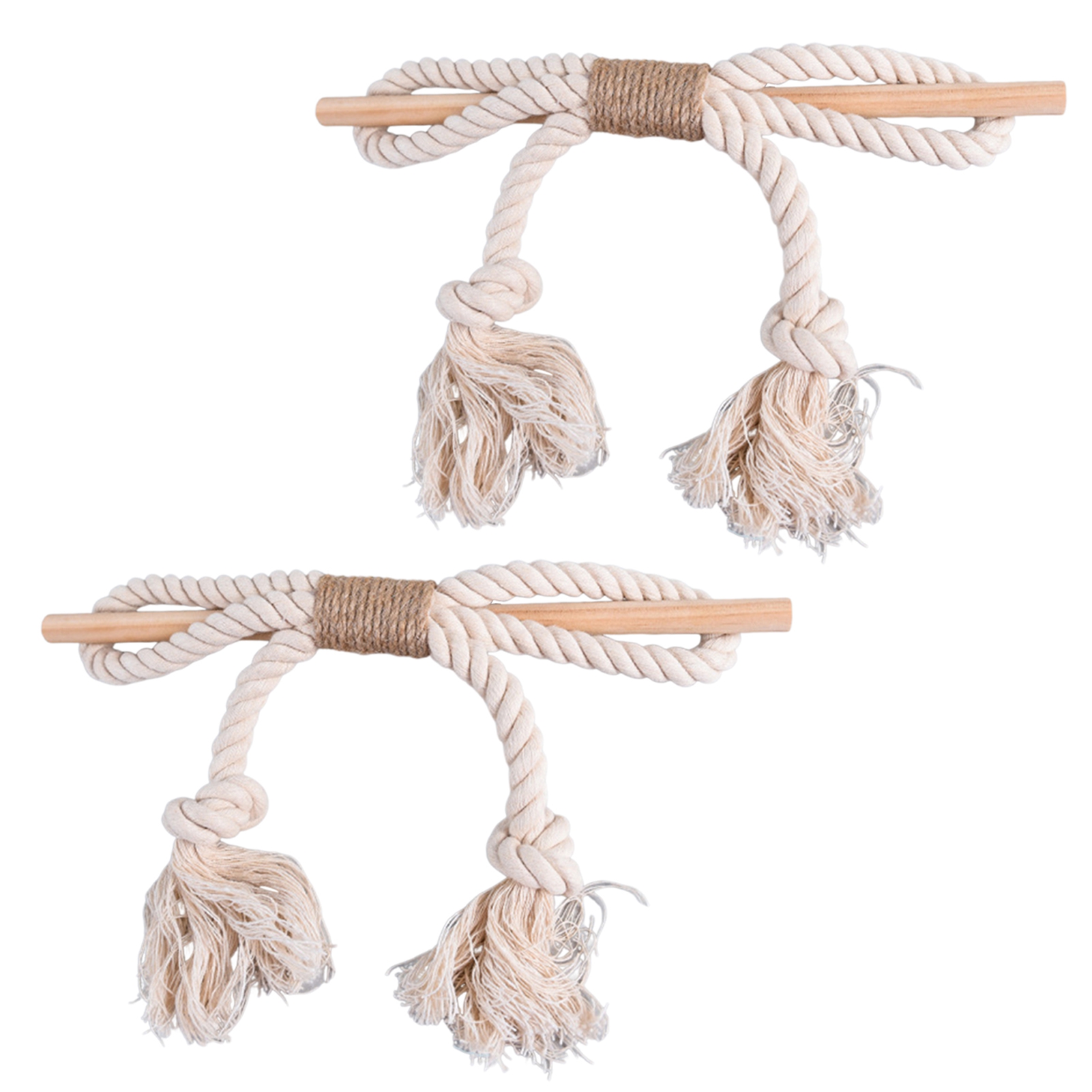 Oiur 2Pcs Curtain Tieback Cotton Rope with Wooden Stick Handmade Boho ...