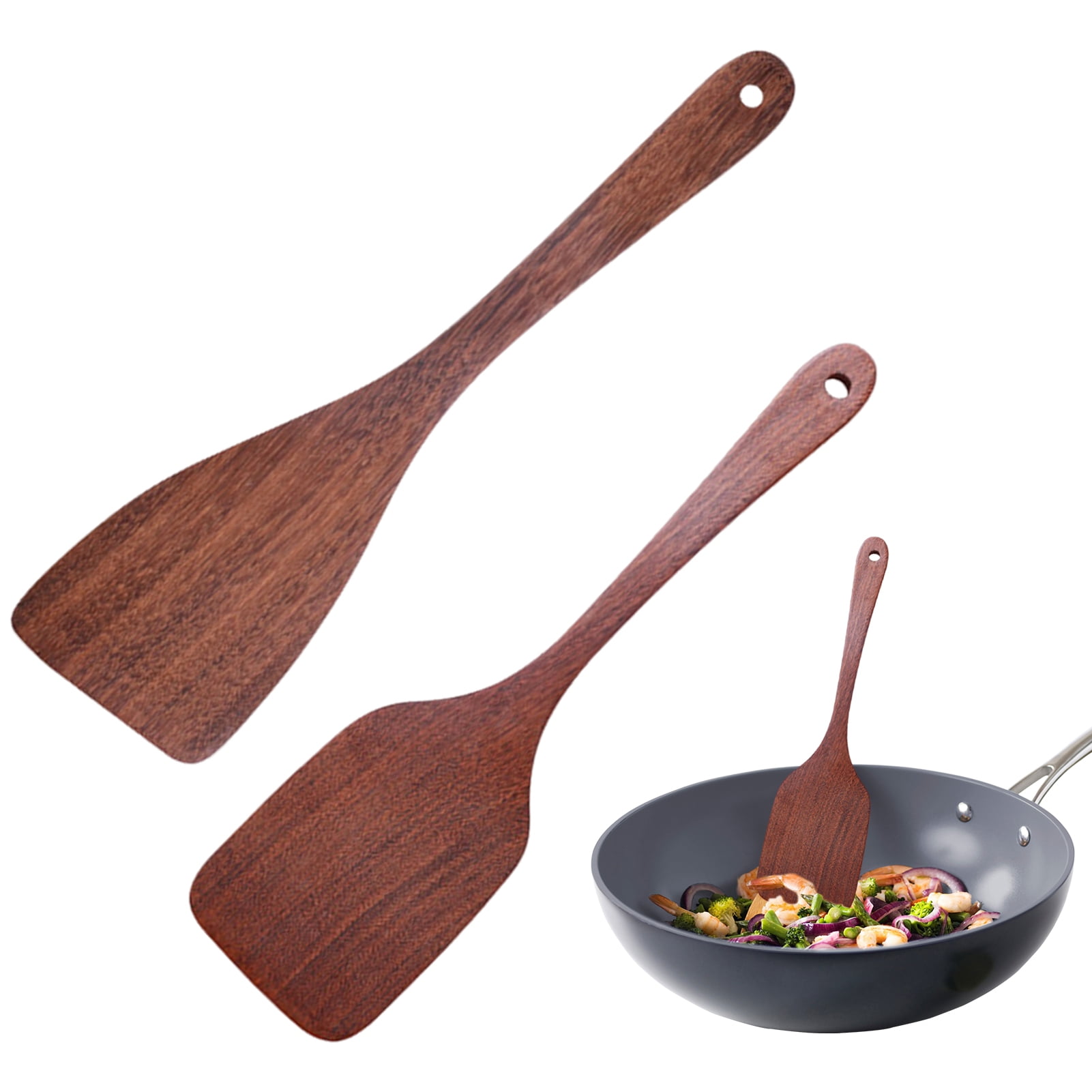 Oiur 2Pcs Wooden Spatulas,Square Diagonal Spatula Set for Cooking ...