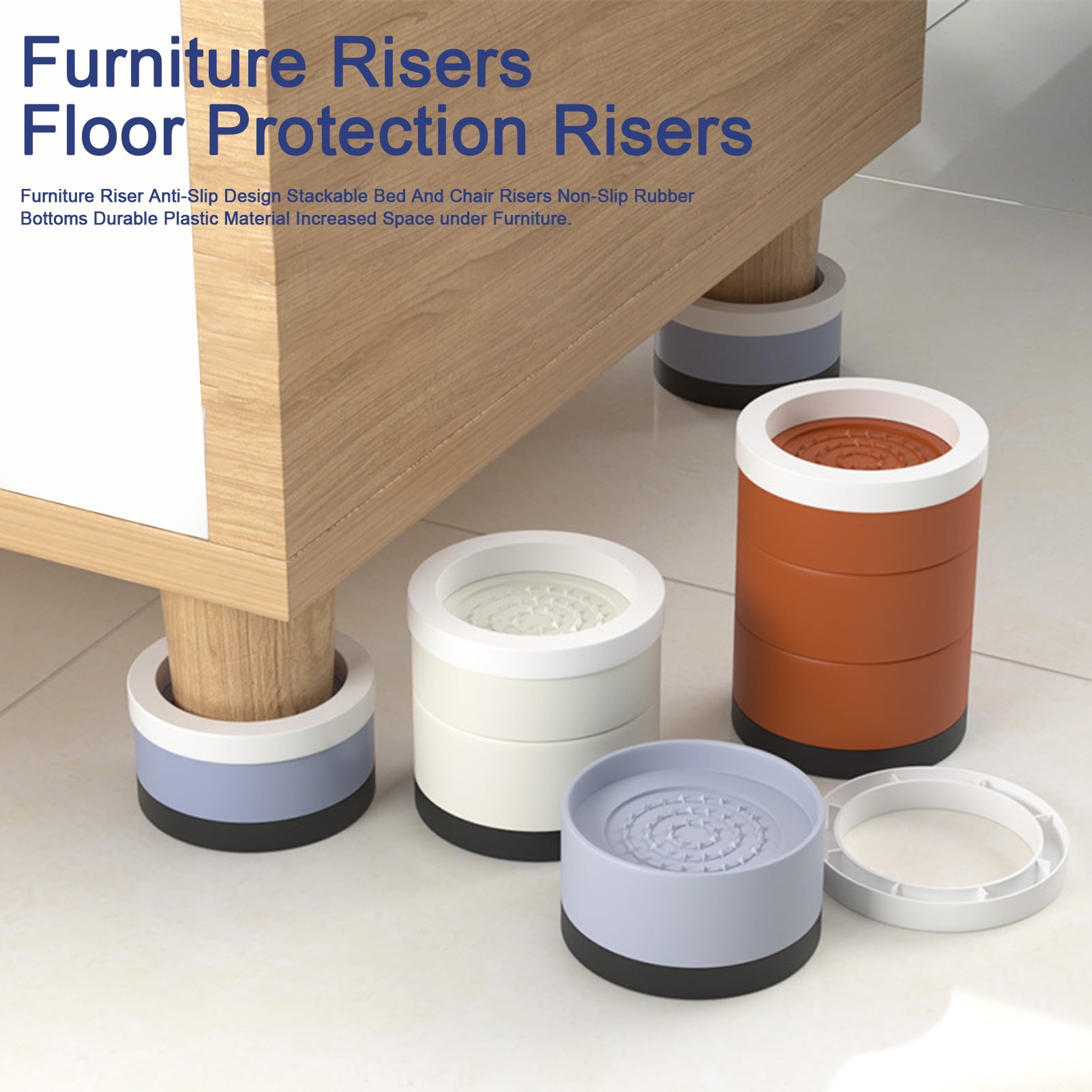 Oiur 4Pcs Round Furniture Riser Heavy Duty Bed Riser Stackable Anti ...