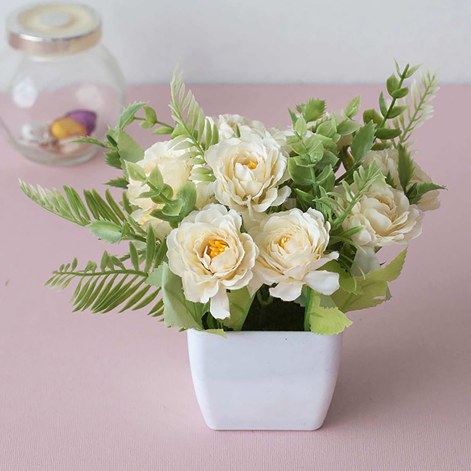 Oiur Artificial Pot Flowers Small Fake Plants with Pot Mini Potted ...