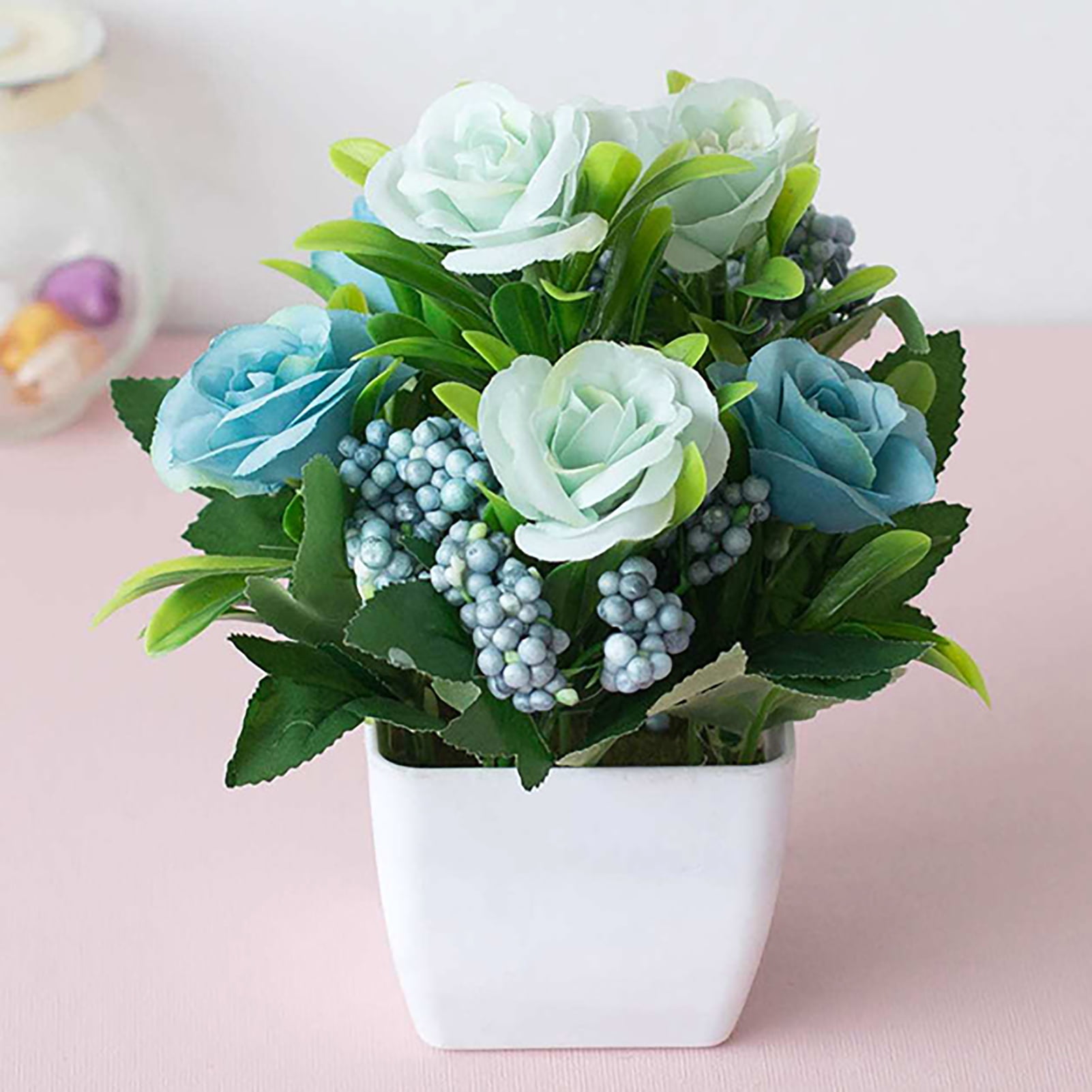 Oiur Artificial Pot Flowers Small Fake Plants with Pot Mini Potted ...