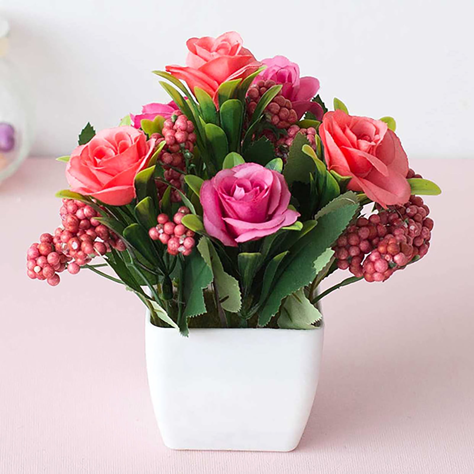 Oiur Artificial Pot Flowers Small Fake Plants with Pot Mini Potted ...
