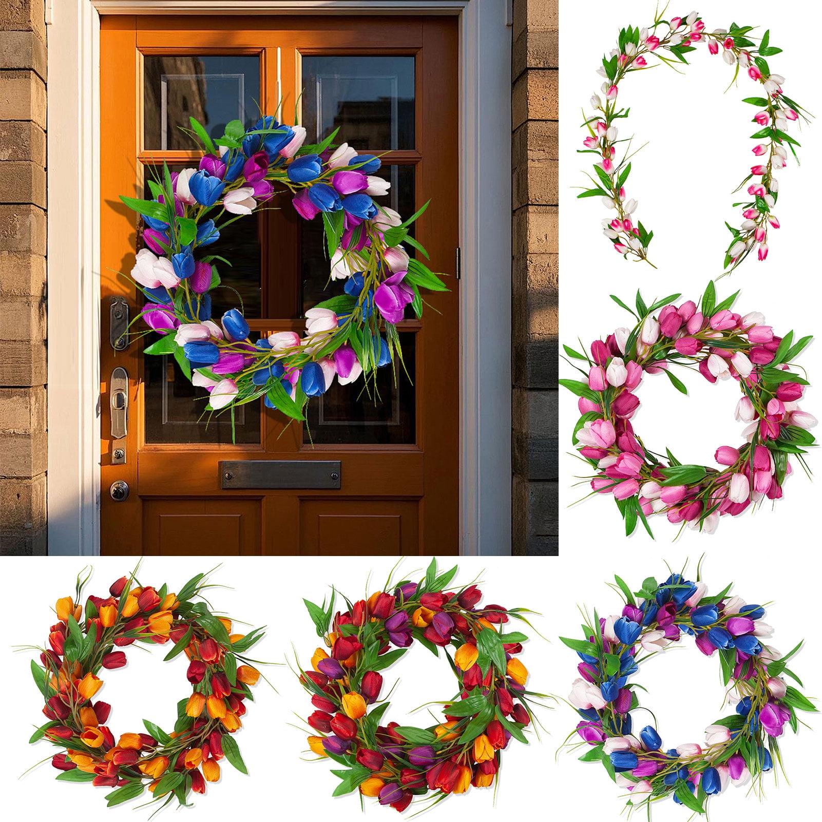 Oiur Artificial Tulip Garland Spring Easter Hanging Vines Floral ...