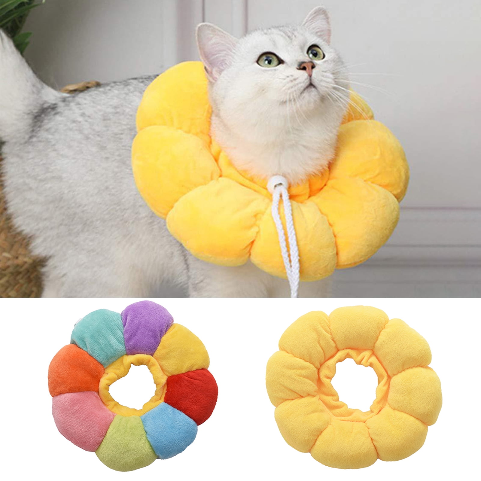 Oiur Cat Recovery Collar Sunflower Shape Soft Stuffed Neck Cone ...