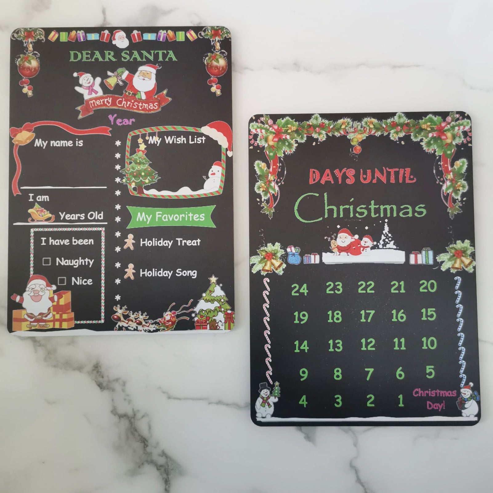 Oiur Christmas Countdown Calendar Blackboard Reusable Erasable Wooden ...