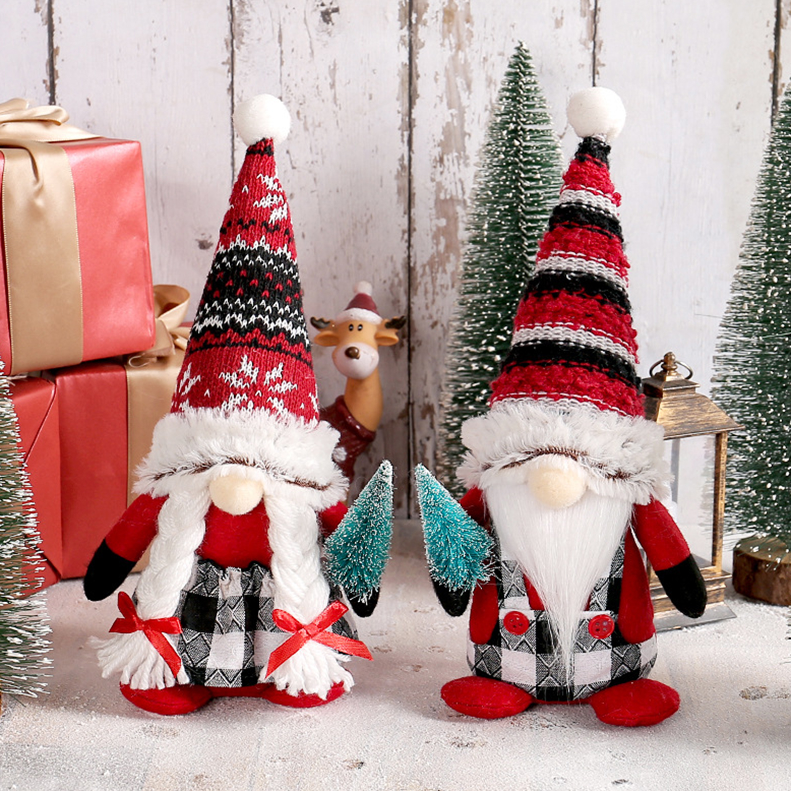 Oiur Christmas Gnome Doll Lovely Black Red White Striped Hat & Plaid ...