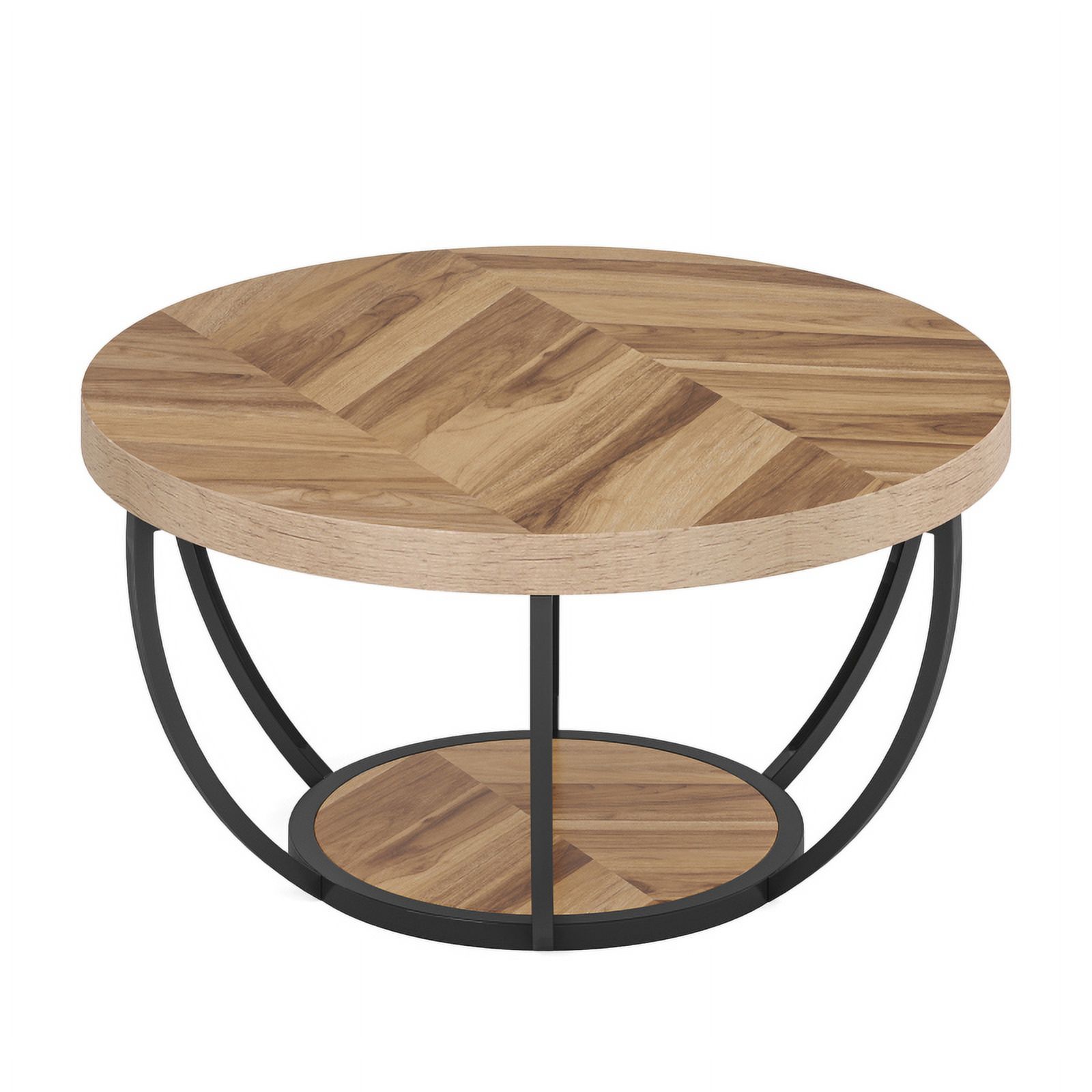 Oiur Coffee Table,Round Coffee Table,Industrial 2-Tier Circle Coffee ...
