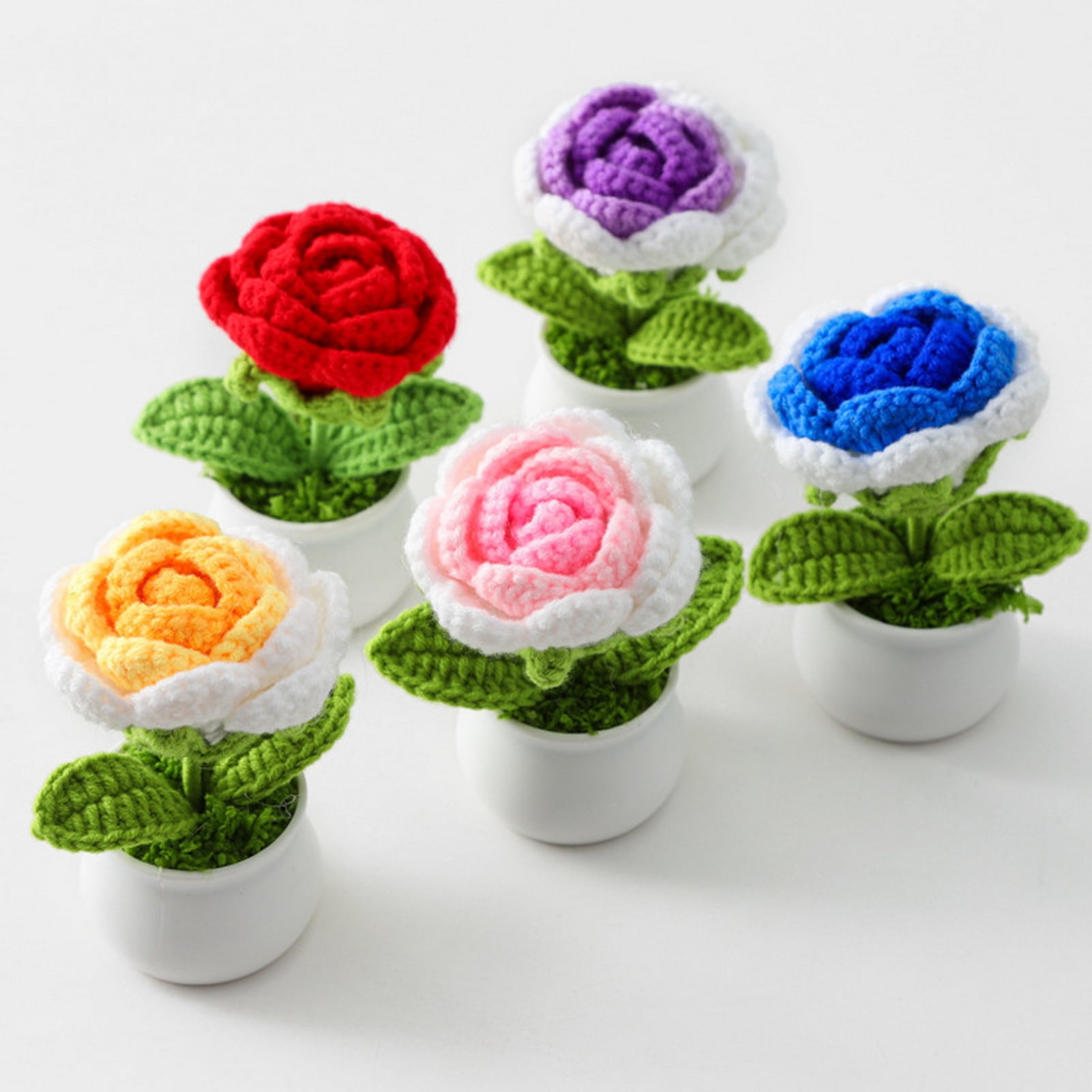 Oiur Cute Style DIY Handwoven Simulation Pot Knitting Rose Flower ...
