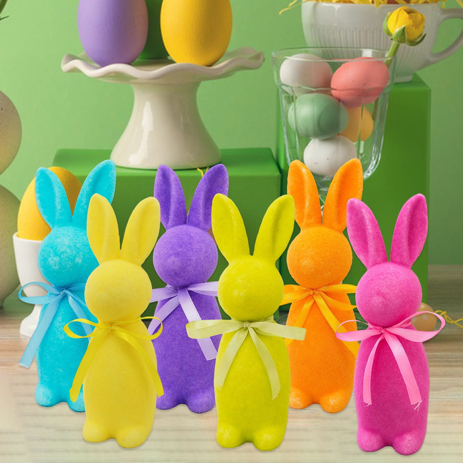 Oiur Easter Bunny Statue Freestanding Foam Rabbit Ornament Faux Moss ...