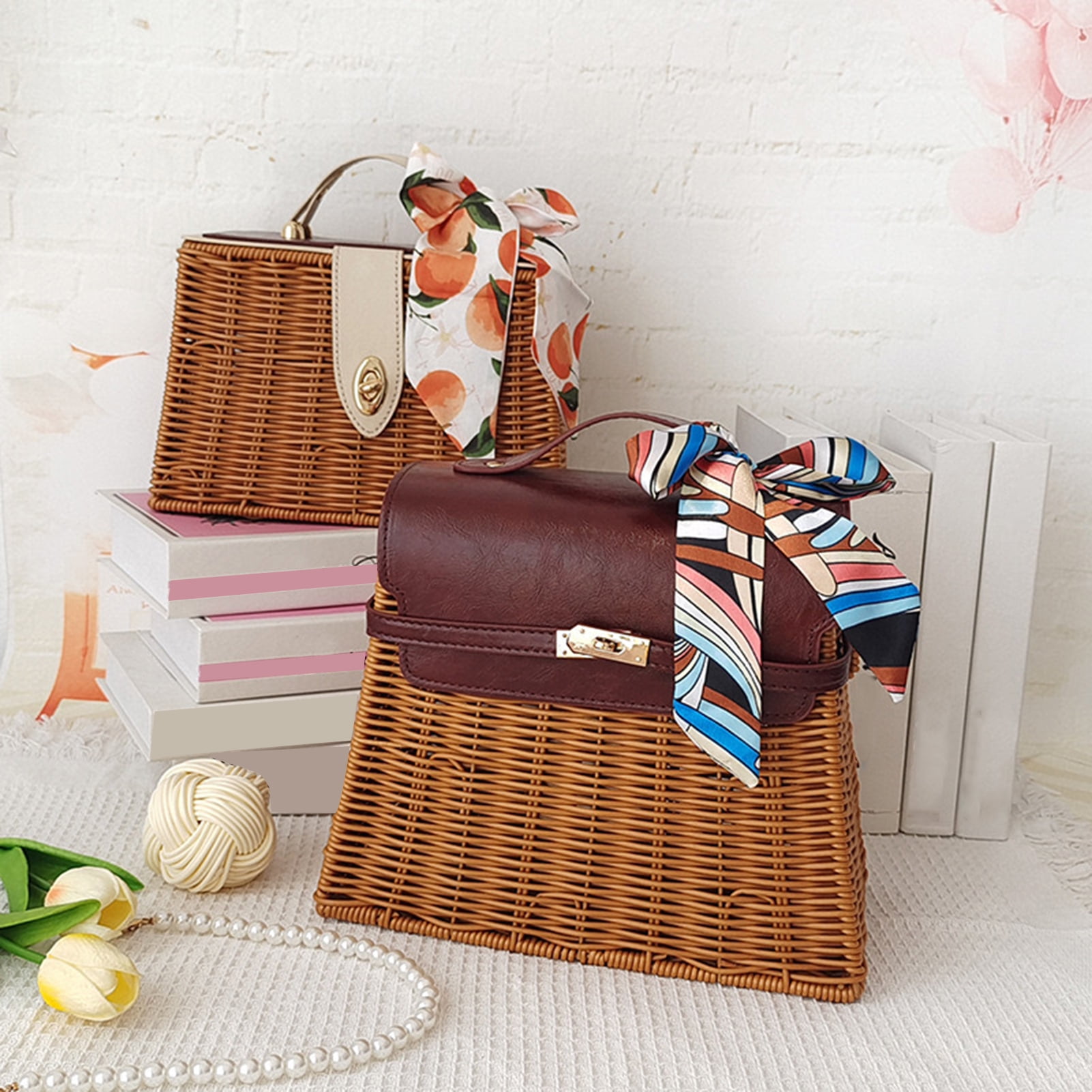 Oiur Gift Basket with Swinging Clasp Faux Rattan Woven Basket with ...
