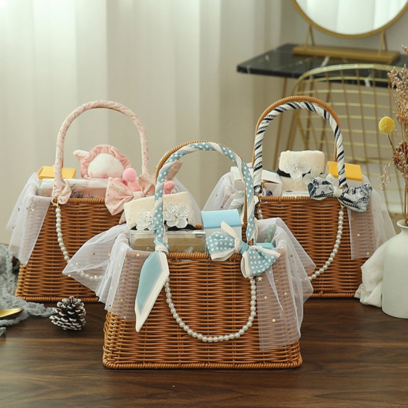 Oiur Handmade Open Gift Basket Faux Rattan Woven Basket Party Favor ...