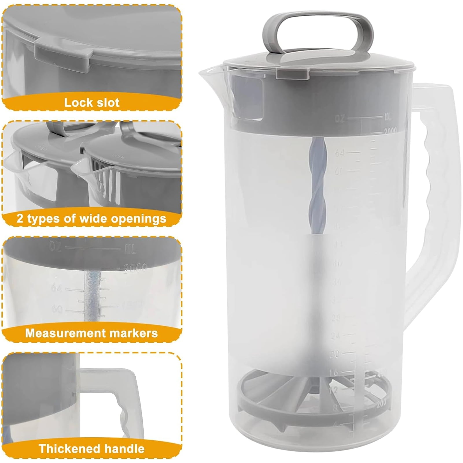 Oiur Mixing Pitcher for Drinks,2000ml Sealed Water Bottle with Lid ...