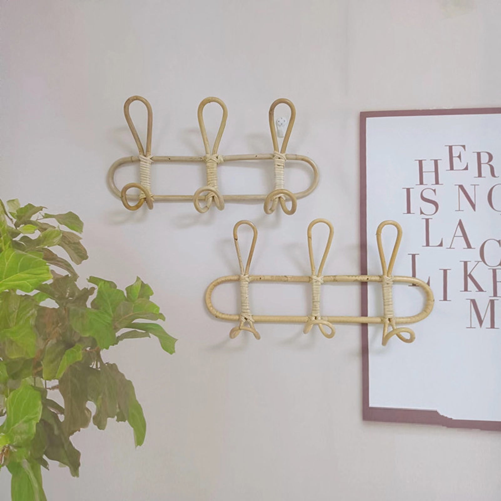 Oiur Rattan Wall Hooks Clothes Hanger Strong Load-bearing Easy ...