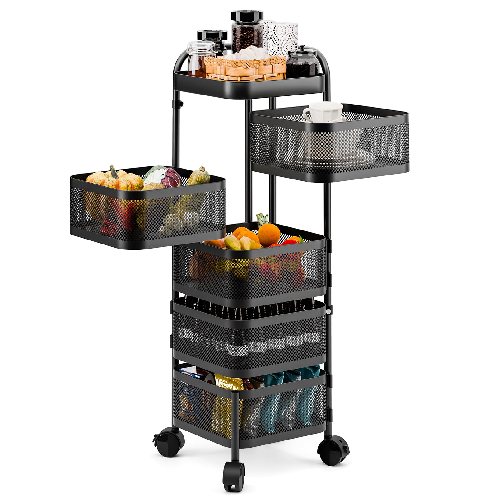 Oiur Rotating Trolley,3 4 5Tiers Square Kitchen Trolley,Rotating ...