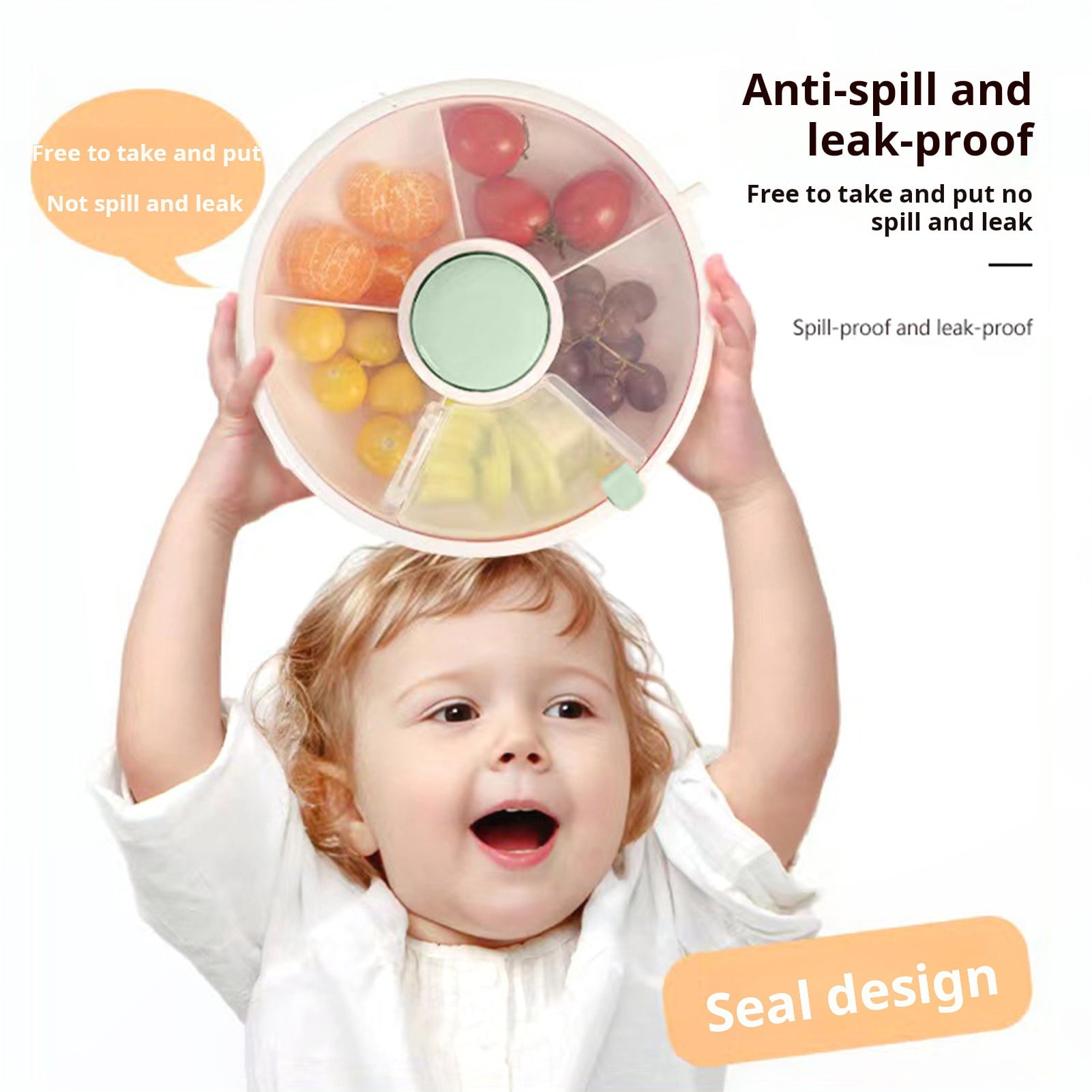 Oiur Round Snack Storage Box with Lid 5 Compartments,Large Capacity ...