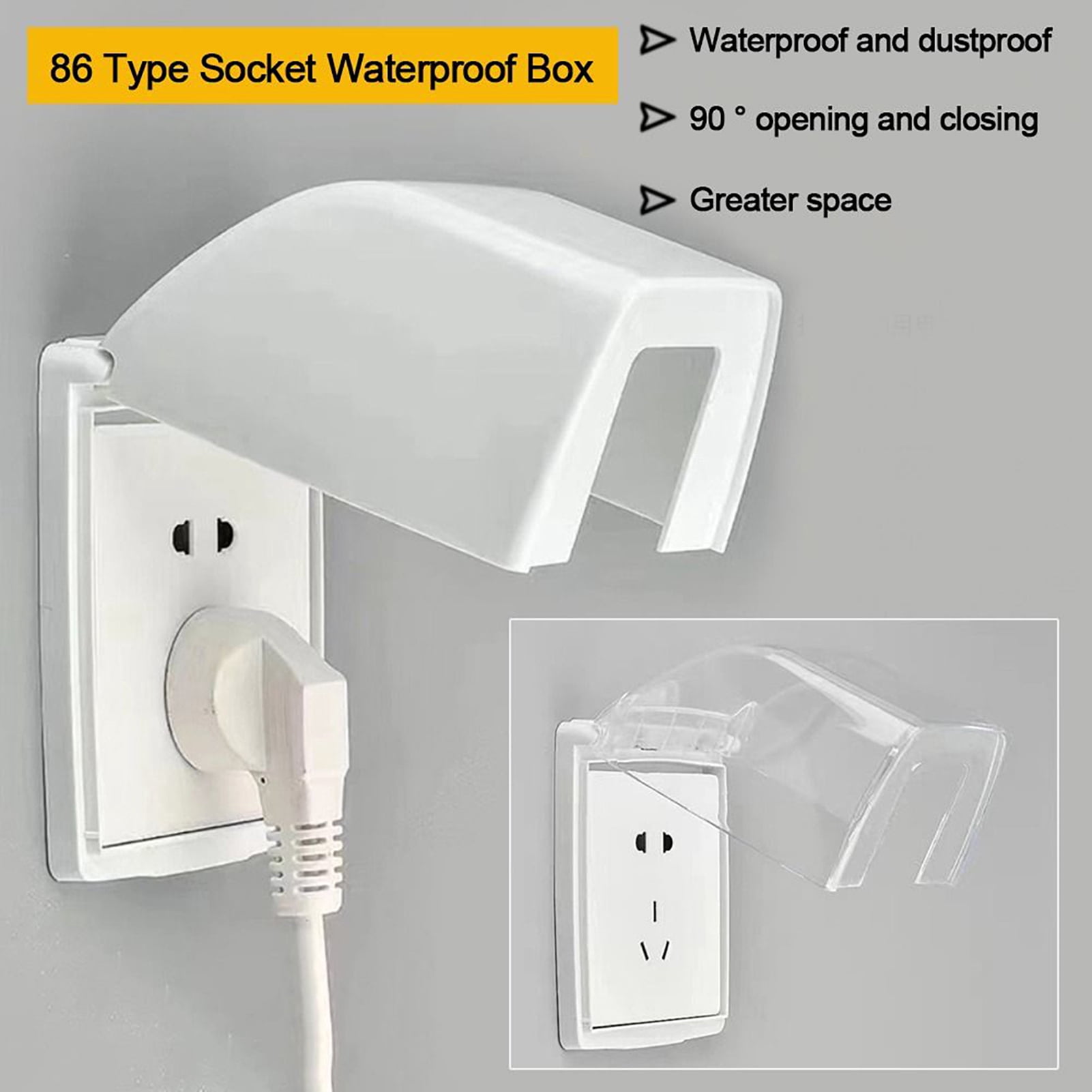 Oiur Self-Adhesive Wall Socket Waterproof Box Transparent Design Simple ...