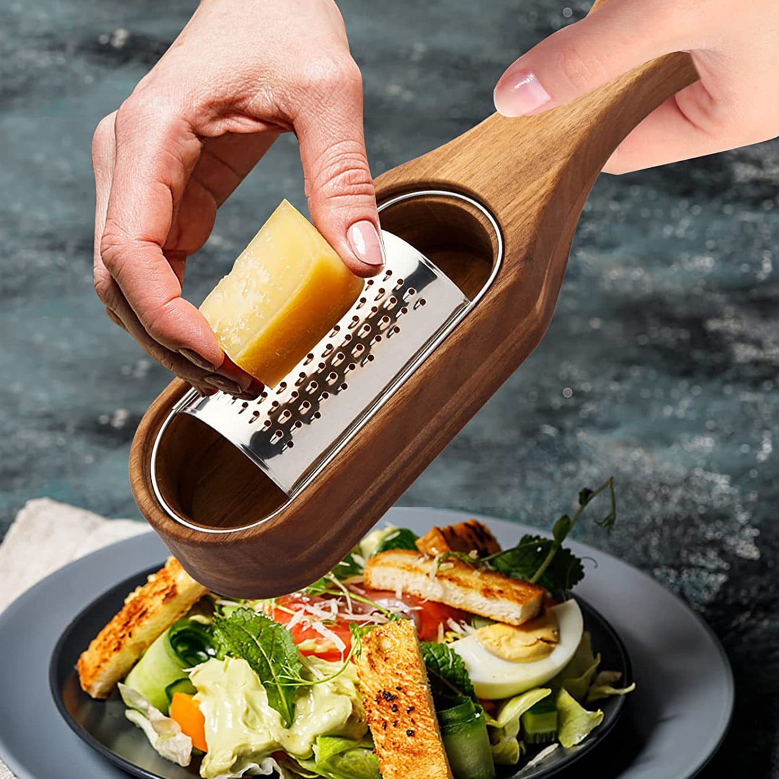 Oiur Stainless Steel Cheese Grater Box Long Handle Wood Grater ...