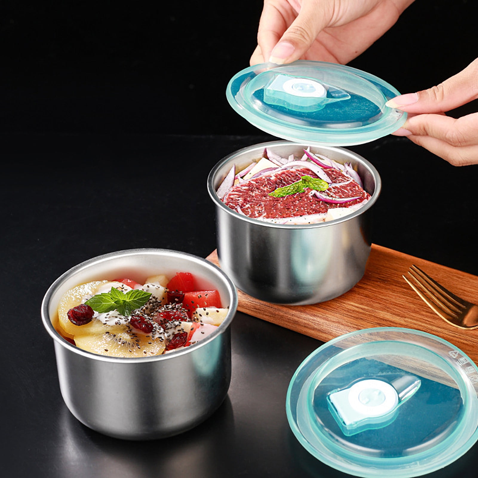 Oiur Stainless Steel Food Storage Bowl with Sealed Lid Airtight Round ...
