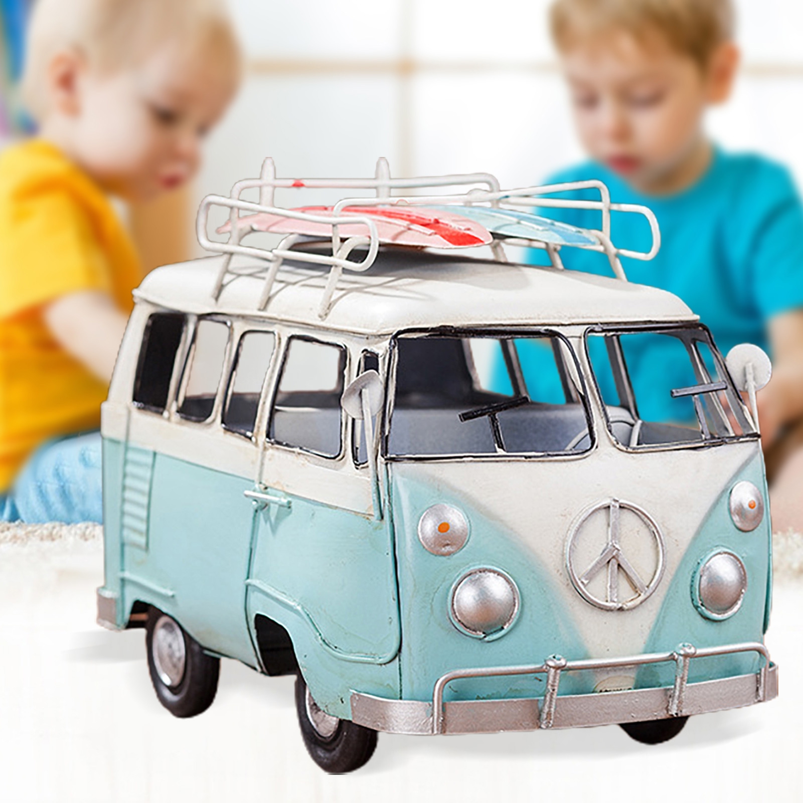 Oiur Vintage Bus Model,Distressed Metal Bus Figurine Retro,Miniature ...