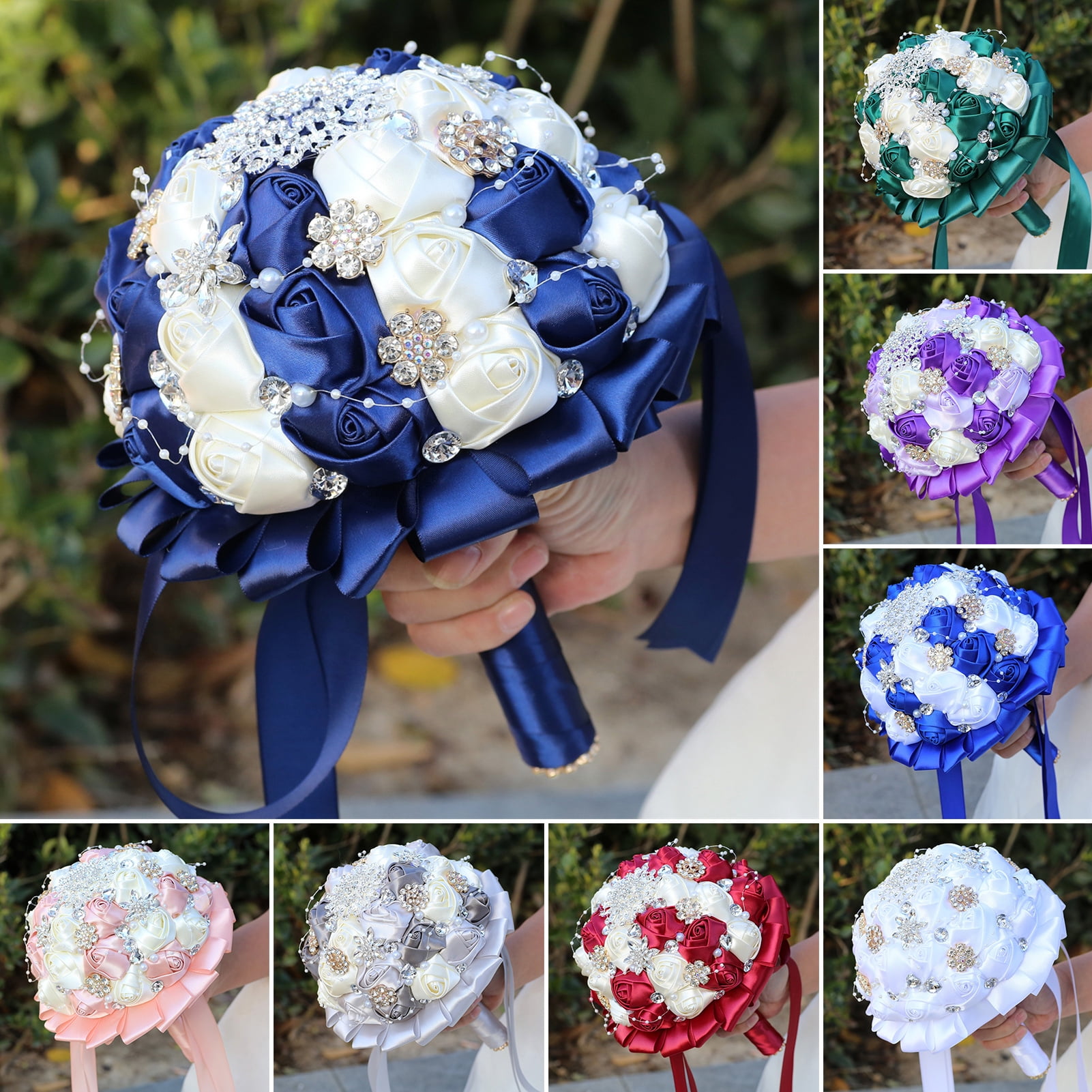 Oiur Wedding Bouquet for Bride Satin Artificial Flower Bridal Bouquet ...