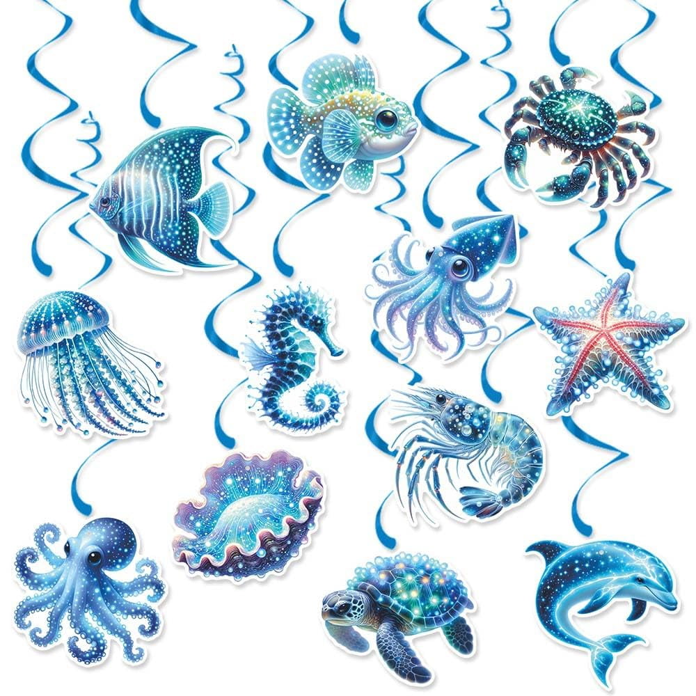 Oiuyamn Sea Animals SCH4 Birthday Decorations, Fish Hanging Swirls Deco ...