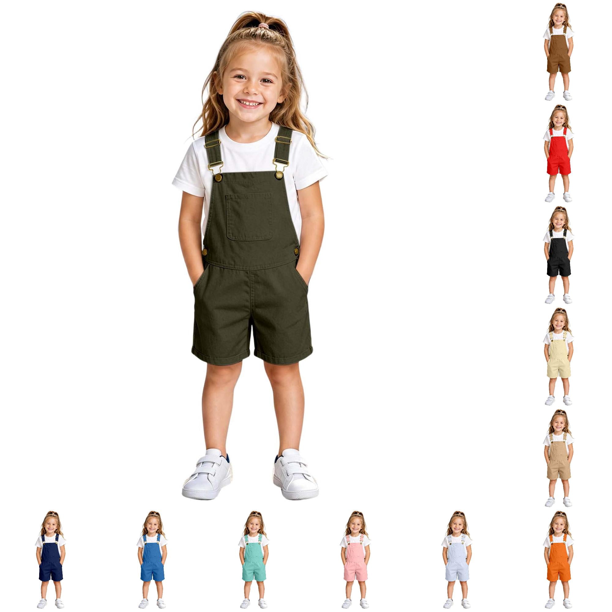 Oiyii Big Girl's Solid Bib Short Overalls Shortalls Wide Leg School ...