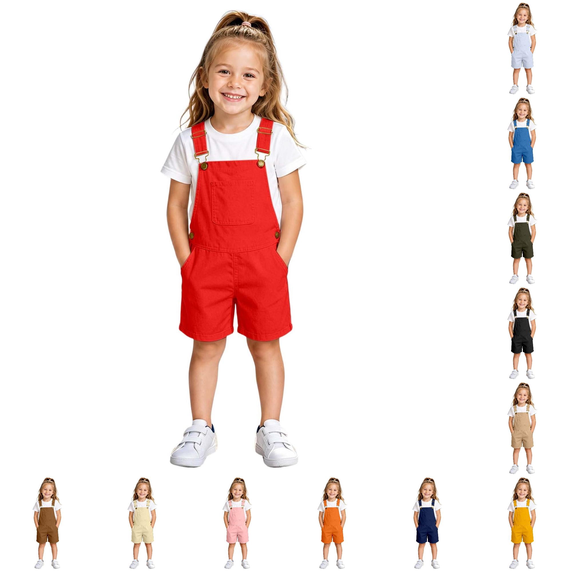 Oiyii Toddler Girl's Solid Bib Short Overalls Shortalls Wide Leg School ...