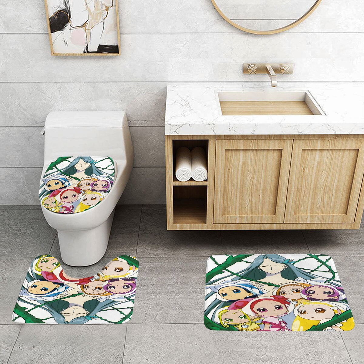 Ojamajo Doremi Dokkaan floor mat and toilet set is durable,and adds a nostalgic touch to your ...