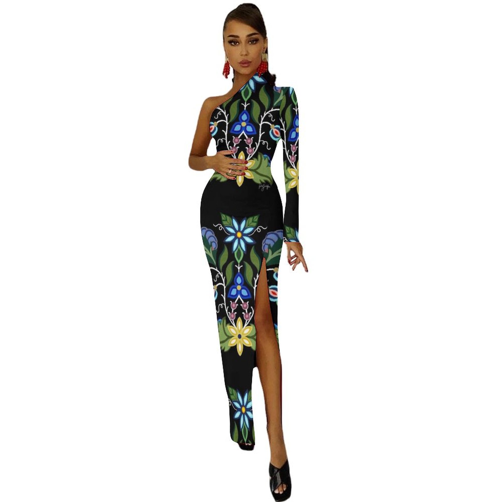 Ojibwe Floral Half Dleeve Split Dress dress for woman dresses women ...
