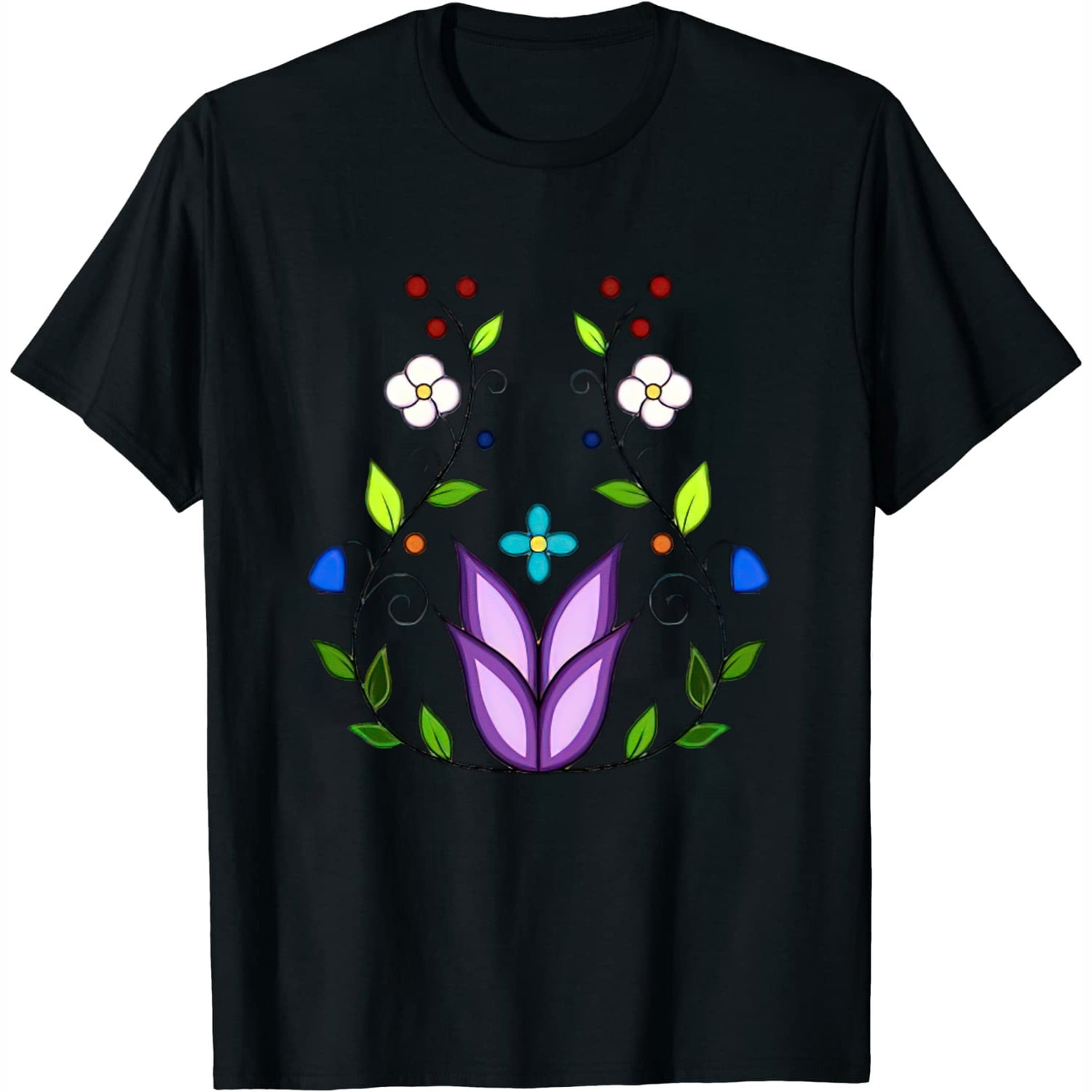 Ojibwe Floral Native American Flower Pattern Anishinaabe Short Sleeve ...