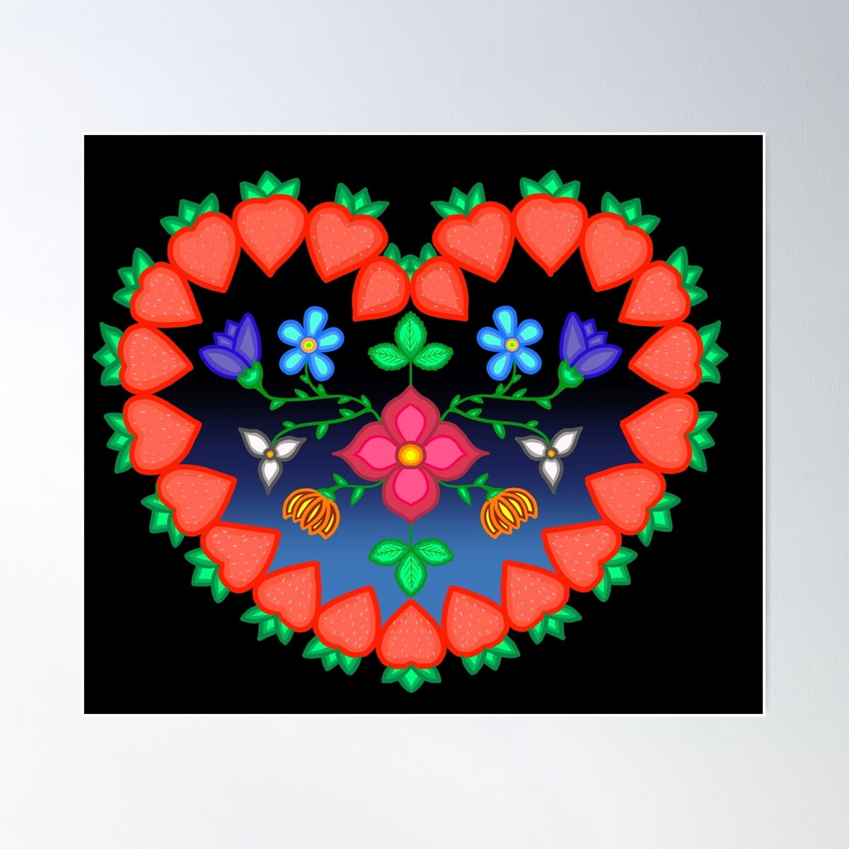 Ojibwe Strawberry Flower Heart Poster Wall Art, Modern Wall Decor For ...