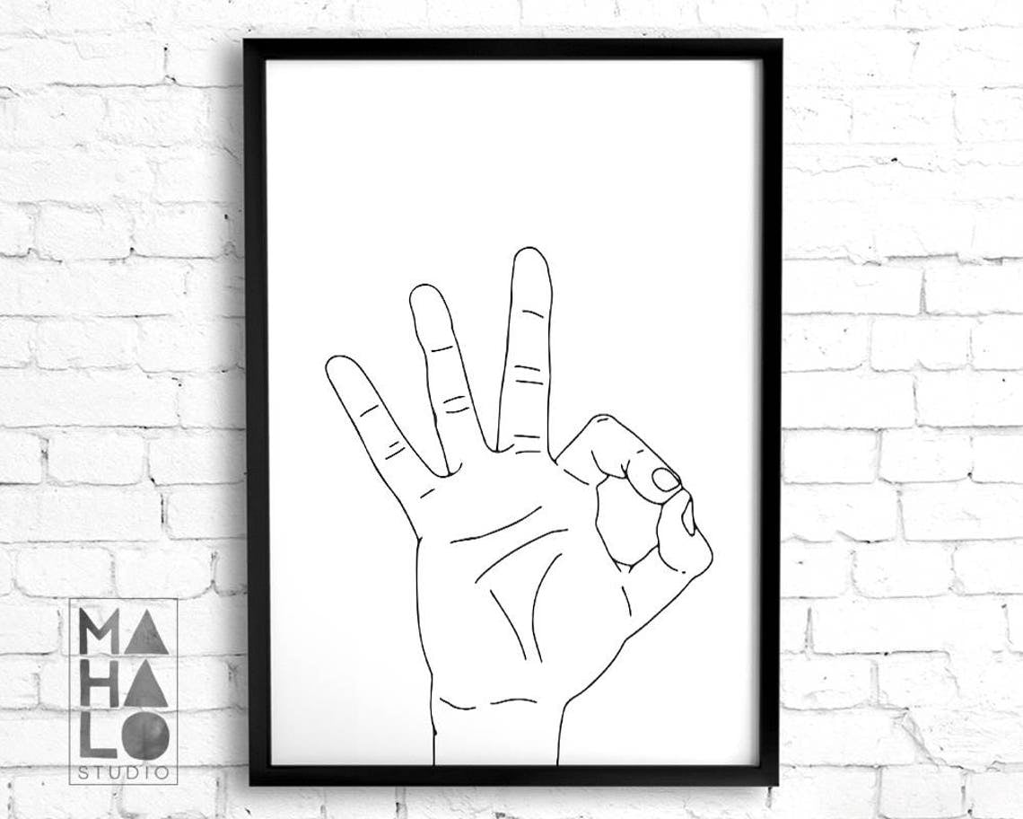 Ok Hand Signal Wall Art, Okay Hand Gesture Print, Hand Illustration ...