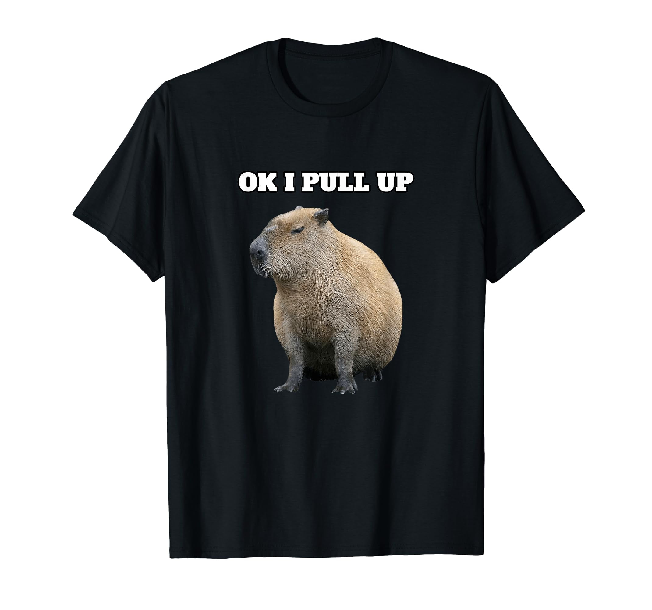 Ok I Pull Up" Capybara Black T-Shirt - Classic Fit, Crew Neck, Cap ...