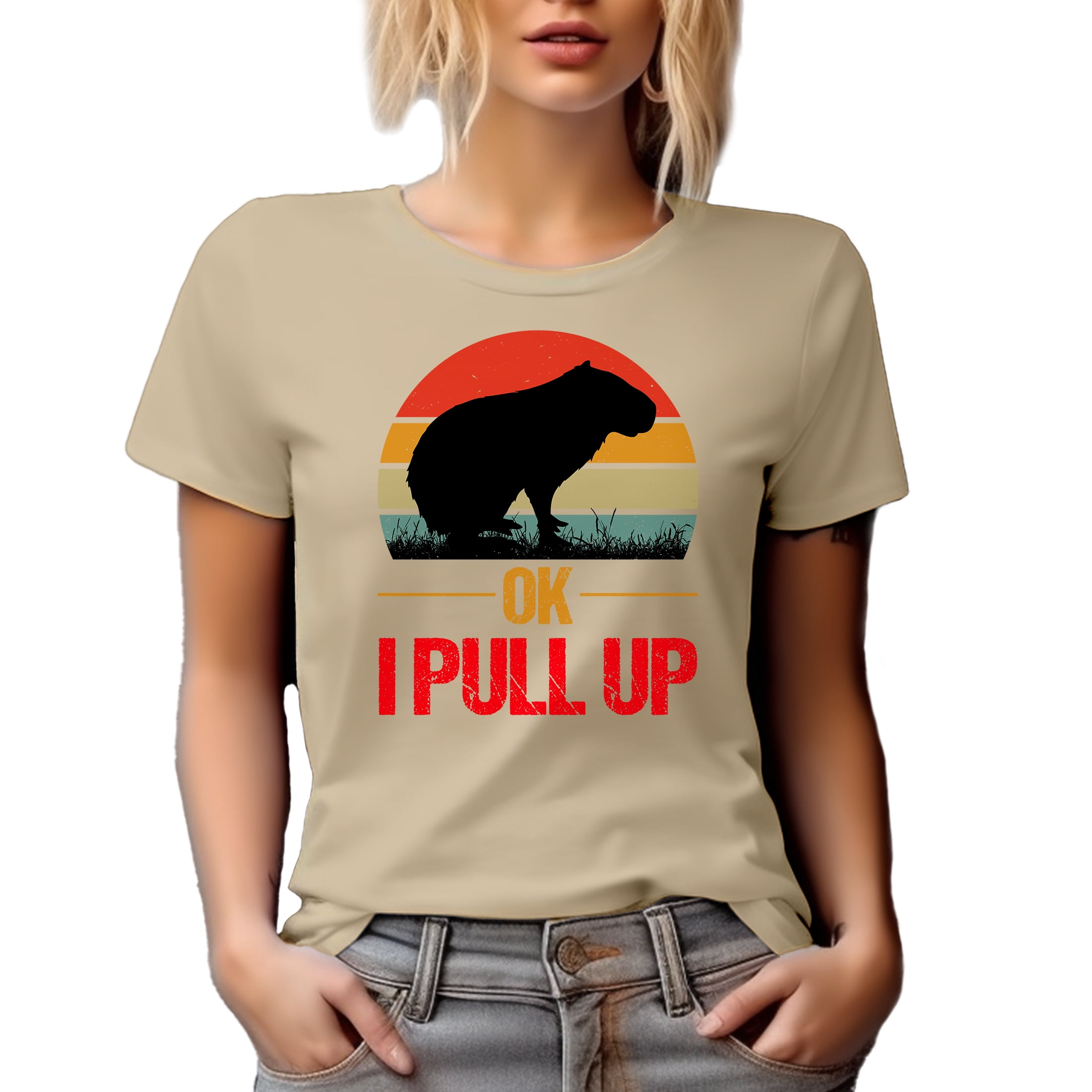 Ok I Pull Up, Funny Meme Inspired, Lover of Capybaras Themed, Tan T ...