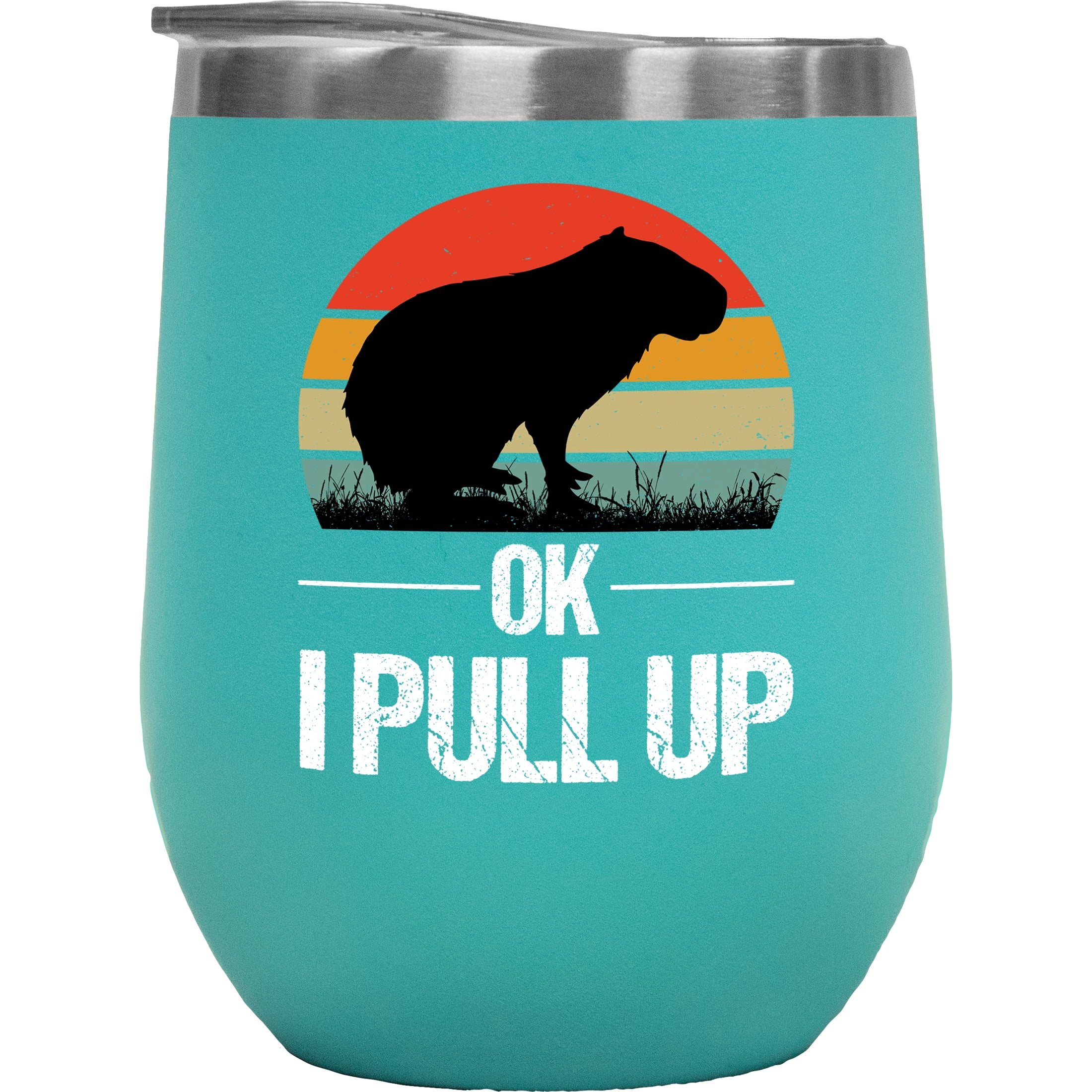Ok I Pull Up - Funny Meme & Lover of Capybaras Themed, Mint 12oz Wine ...