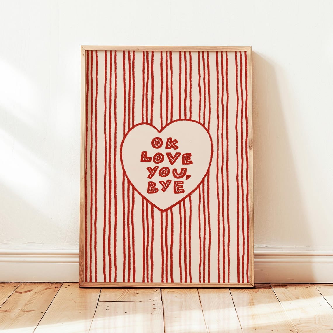 Ok Love You Bye Poster Retro Heart Stripes Girly Entryway Wall Decor ...